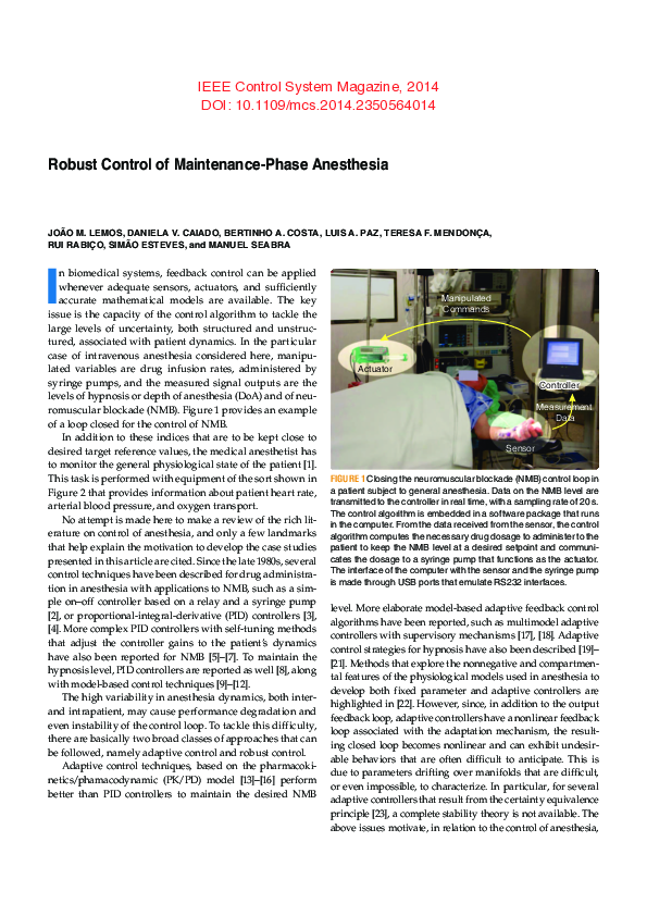 (PDF) Robust Control of Maintenance-Phase Anesthesia [Applications of Control]