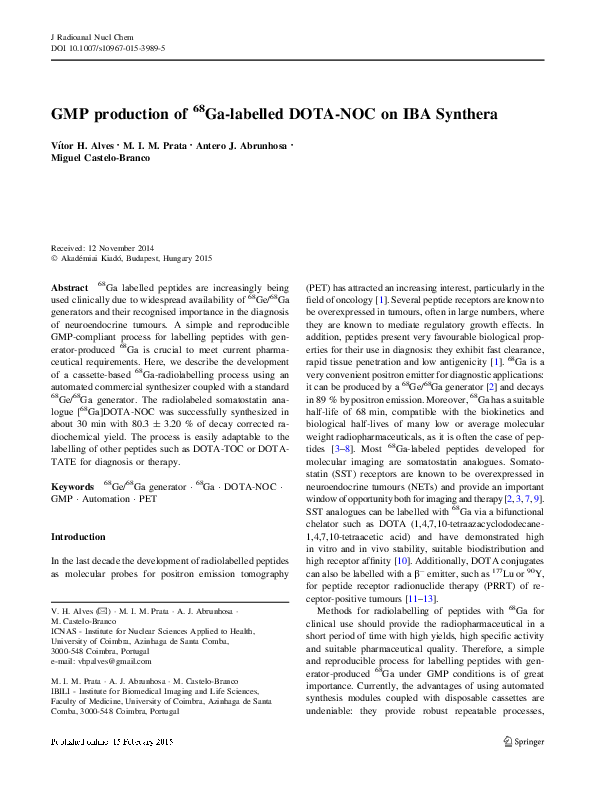 (PDF) GMP production of 68Ga-labelled DOTA-NOC on IBA Synthera