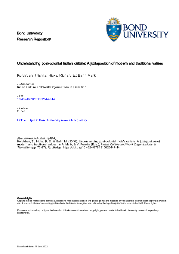 (PDF) Understanding post-colonial India’s culture: a juxtaposition of ...