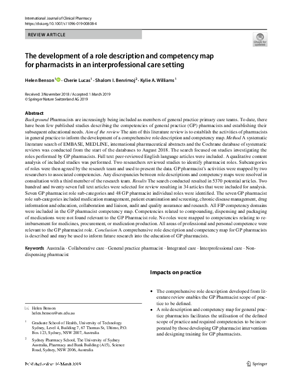 (PDF) The development of a role description and competency map for ...