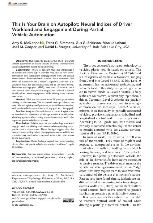 (PDF) This Is Your Brain on Autopilot: Neural Indices of Driver ...