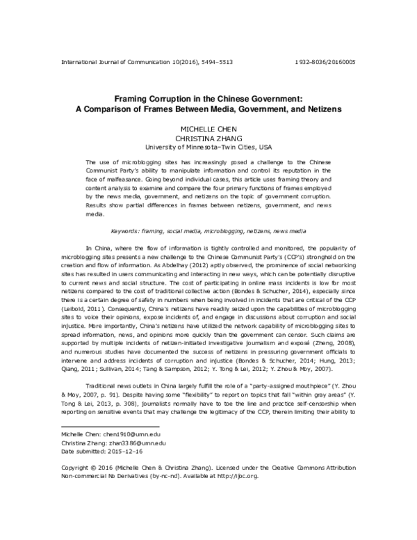 (PDF) Framing Corruption in the Chinese Government: A Comparison of ...