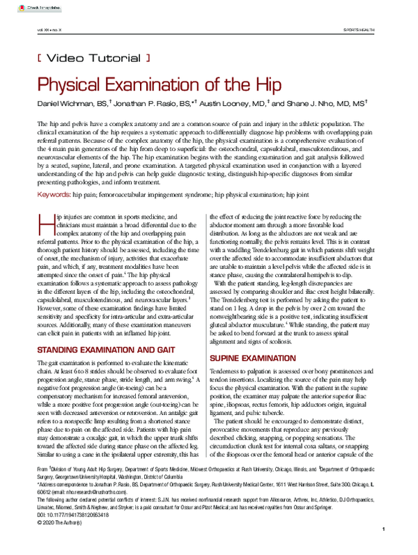 (PDF) Physical Examination of the Hip