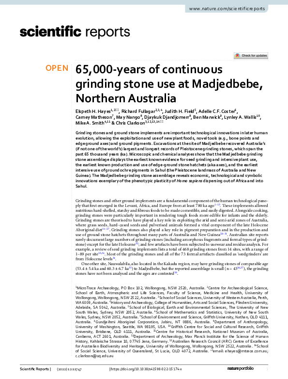 (PDF) 65,000-years of continuous grinding stone use at Madjedbebe ...