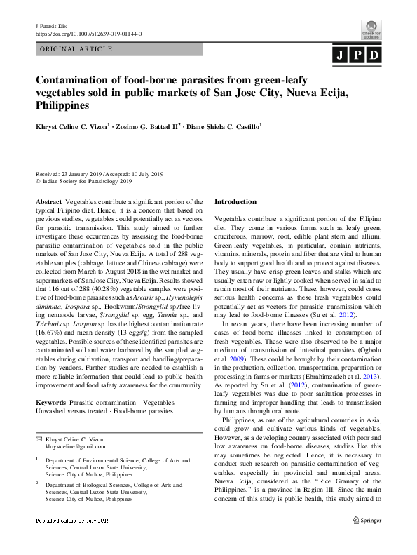 (PDF) Contamination of food-borne parasites from green-leafy vegetables ...
