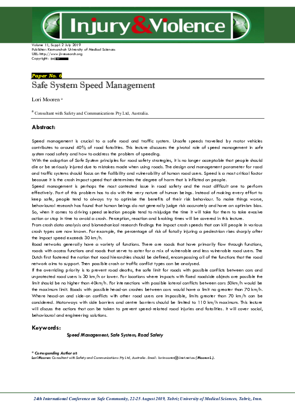 (PDF) Safe System Speed Management