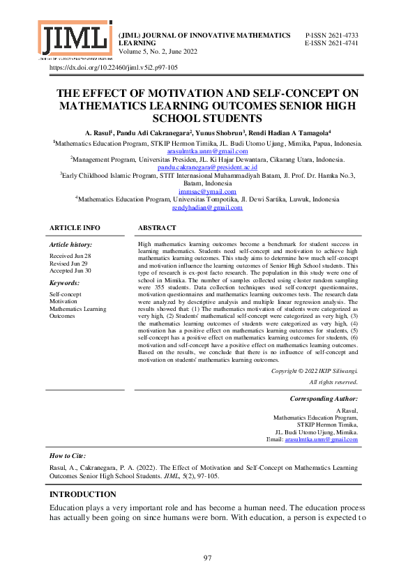 (PDF) The Effect of Motivation and Self-Concept on Mathematics Learning ...