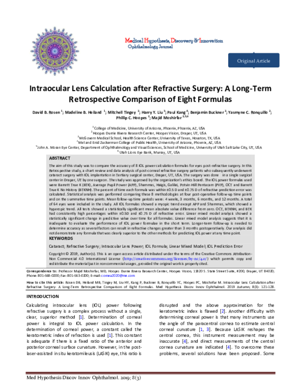 (PDF) Intraocular Lens Calculation after Refractive Surgery: A Long-Term Retrospective ...