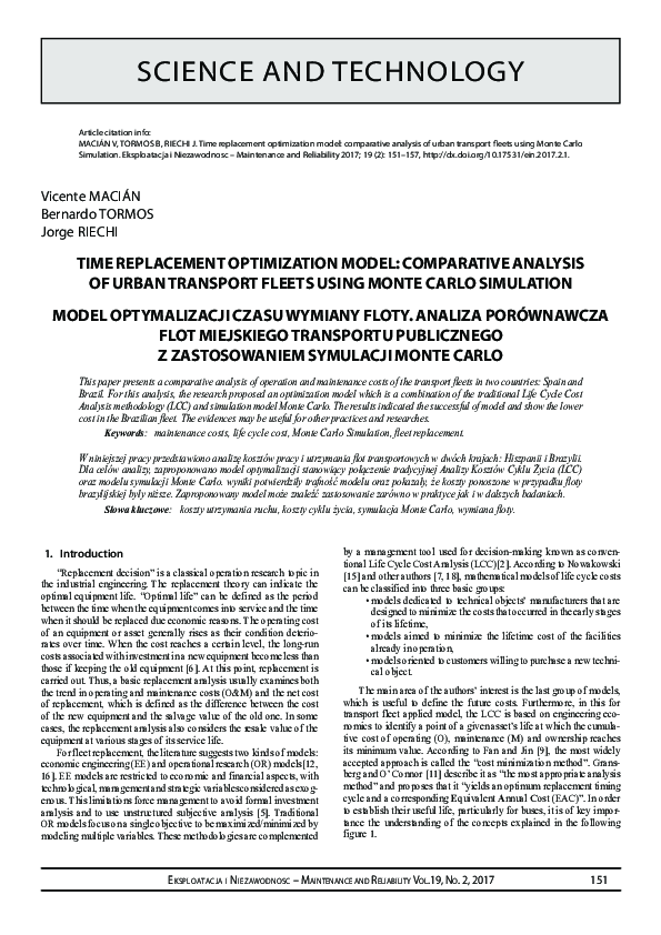(PDF) Time replacement optimization model: comparative analysis of urban transport fleets using ...
