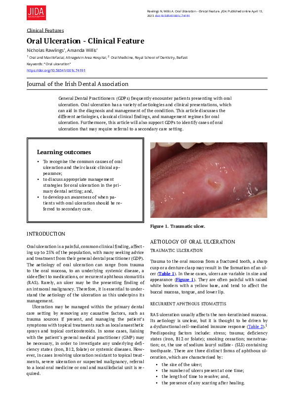 (PDF) Oral Ulceration - Clinical Feature