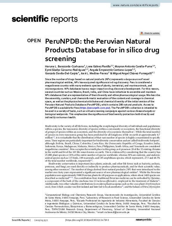 (PDF) PeruNPDB: the Peruvian Natural Products Database for in silico drug screening