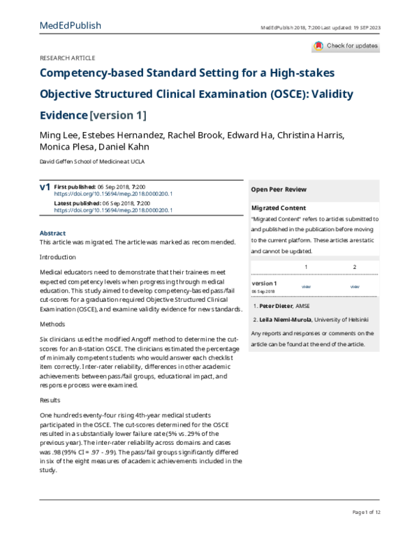 (PDF) Competency-based Standard Setting for a High-stakes Objective Structured Clinical ...