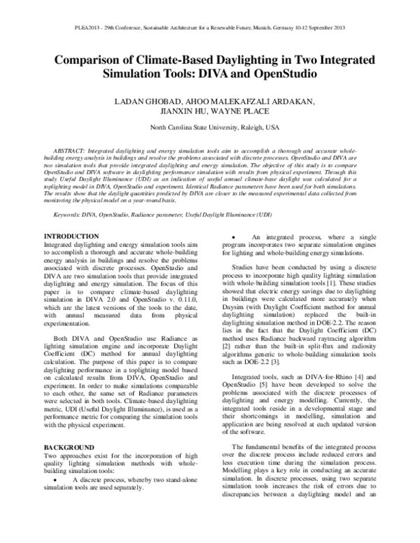(PDF) Comparison of Climate-Based Daylighting in Two Integrated Simulation Tools