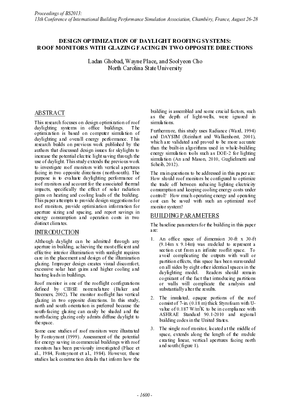 (PDF) Design Optimization Of Daylight Roofing Systems: Roof Monitors ...