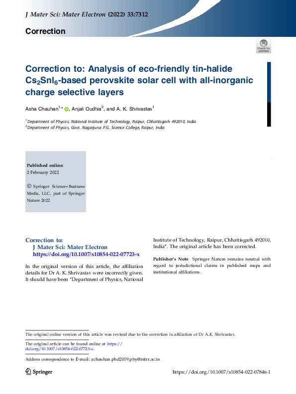 (PDF) Correction to: Analysis of eco-friendly tin-halide Cs2SnI6-based ...