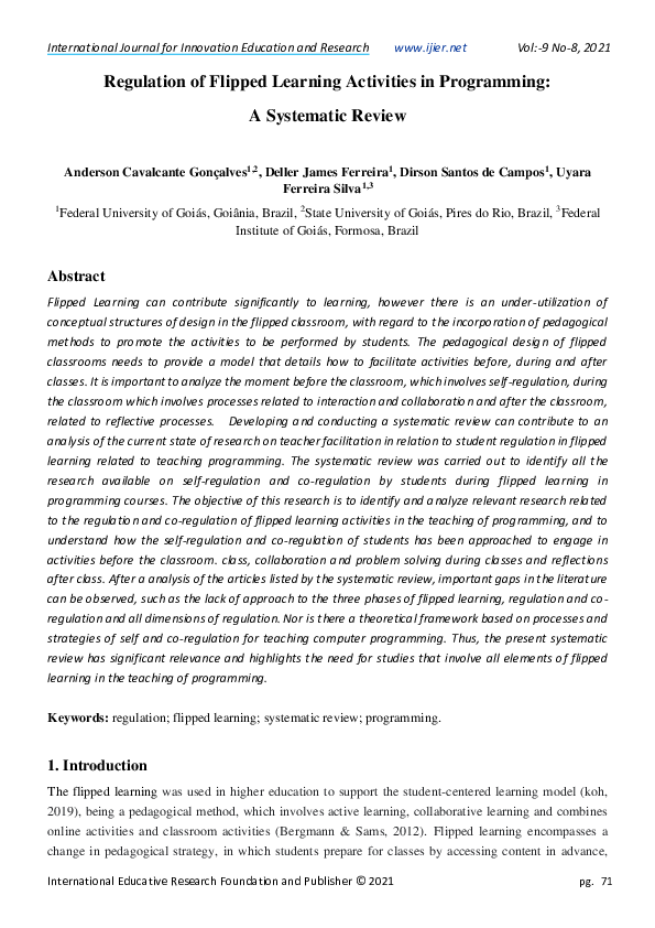 (PDF) Regulation of Flipped Learning Activities in Programming