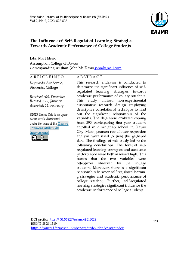 (PDF) The Influence of Self-Regulated Learning Strategies Towards Academic Performance of ...