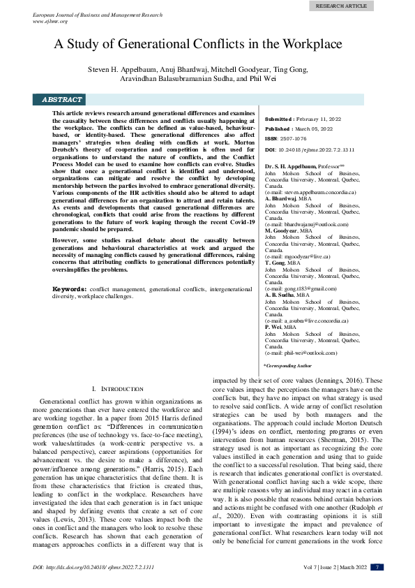 (PDF) A Study of Generational Conflicts in the Workplace