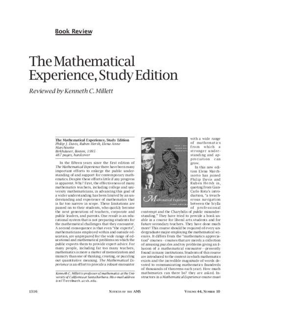 (PDF) The Mathematical Experience, Study Edition