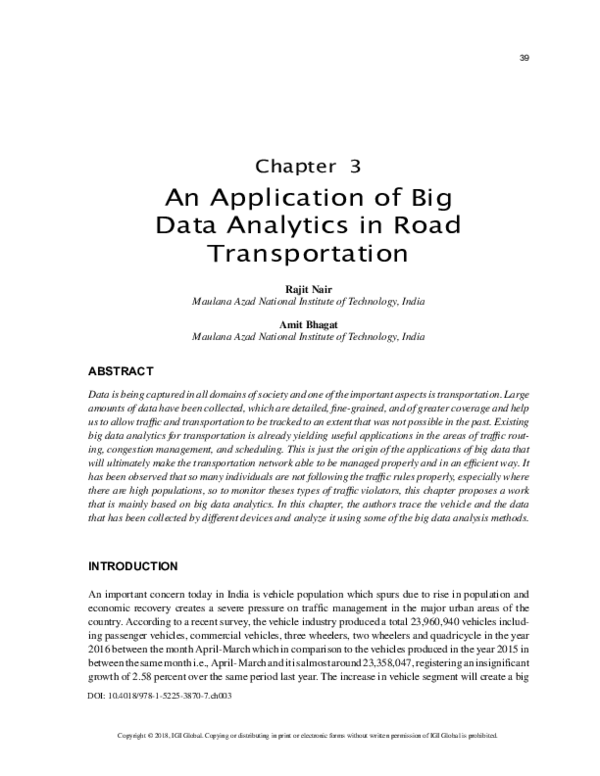 (PDF) An Application of Big Data Analytics in Road Transportation