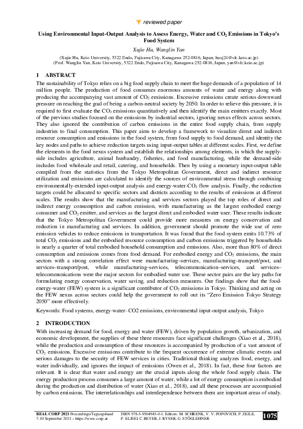 (PDF) Using Environmental Input-Output Analysis to Assess Energy, Water and CO2 Emissions in ...