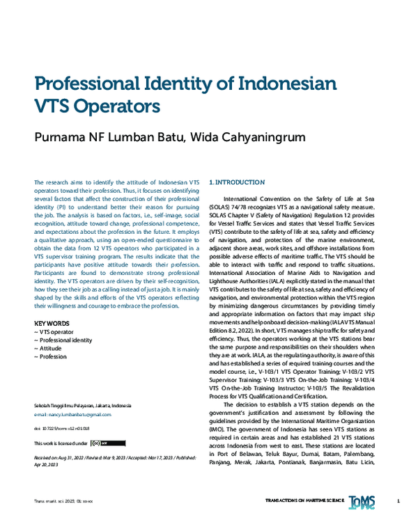 (PDF) Professional Identity of Indonesian VTS Operators