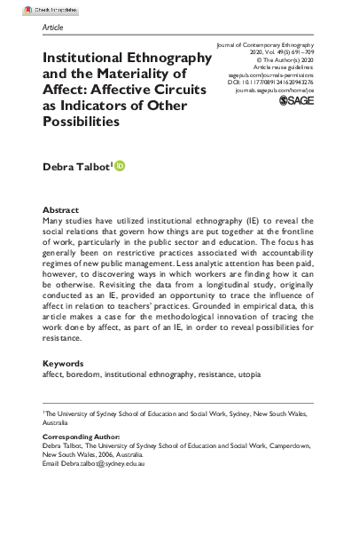 (PDF) Institutional Ethnography and the Materiality of Affect ...