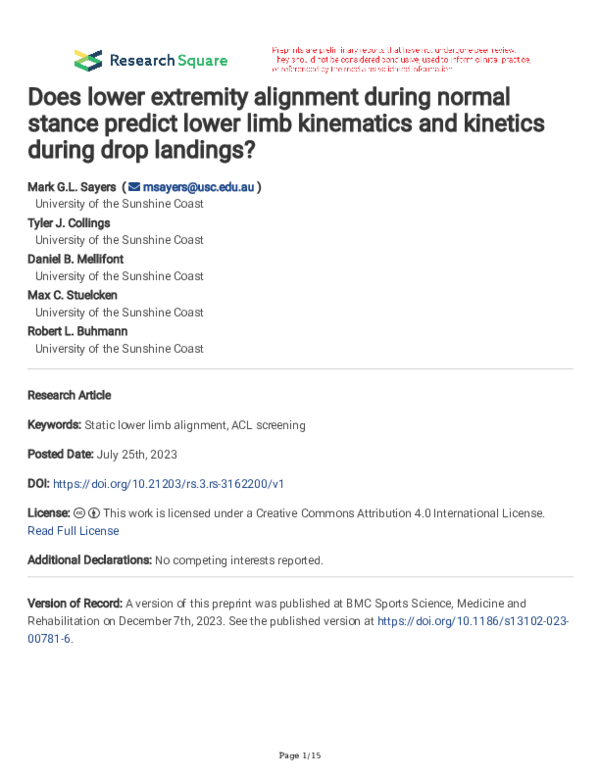 (PDF) Does lower extremity alignment during normal stance predict lower ...