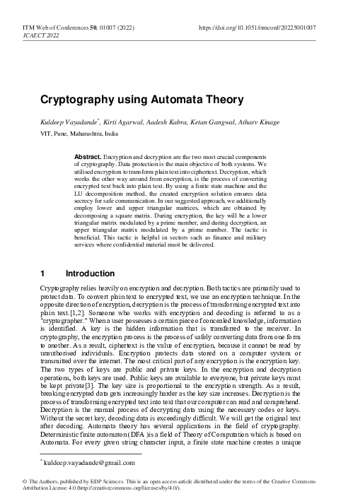 (PDF) Cryptography using Automata Theory