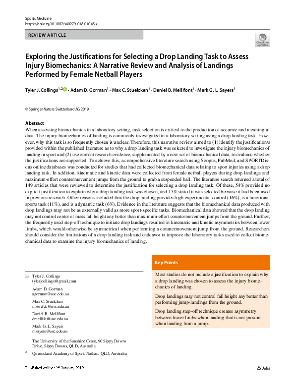(PDF) Exploring the Justifications for Selecting a Drop Landing Task to ...