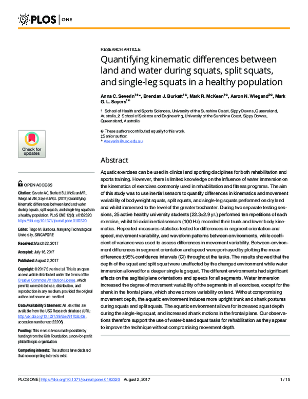 (PDF) Quantifying kinematic differences between land and water during ... (PDF) Quantifying kinematic differences between land and water during ...