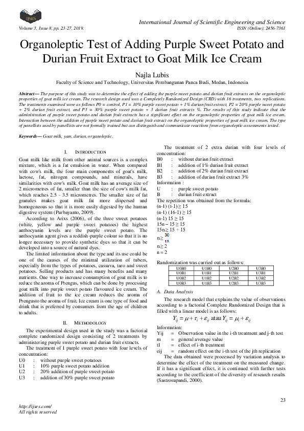 (PDF) Organoleptic Test of Adding Purple Sweet Potato and Durian Fruit ...