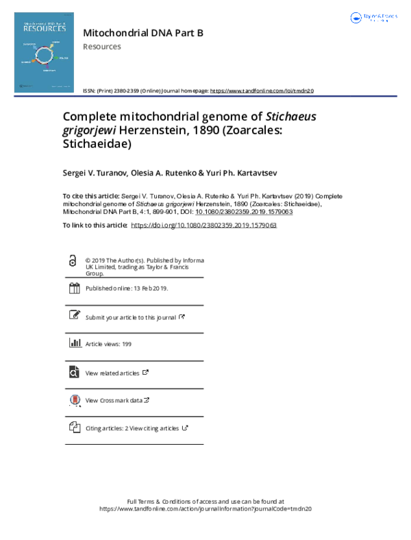 (PDF) Complete mitochondrial genome of Stichaeus grigorjewi Herzenstein ...