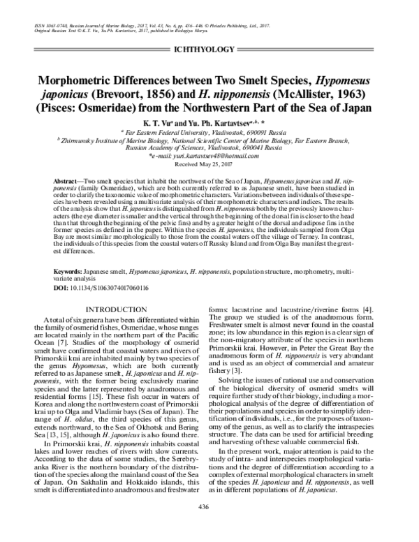 (PDF) Morphometric Differences between Two Smelt Species, Hypomesus ...