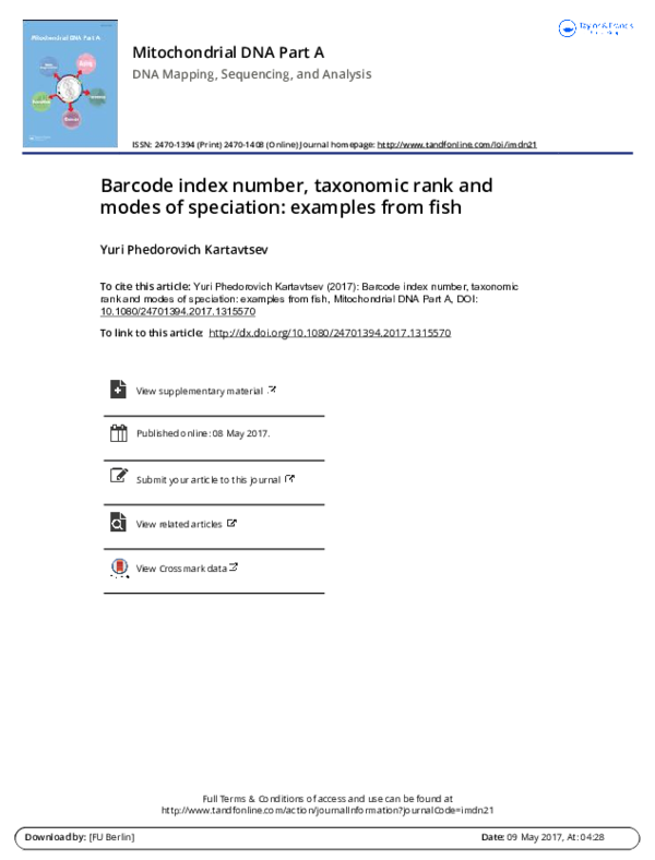 (PDF) Barcode index number, taxonomic rank and modes of speciation ...