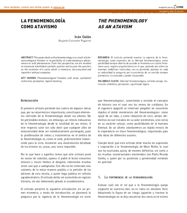 (PDF) La fenomenología como atavismo