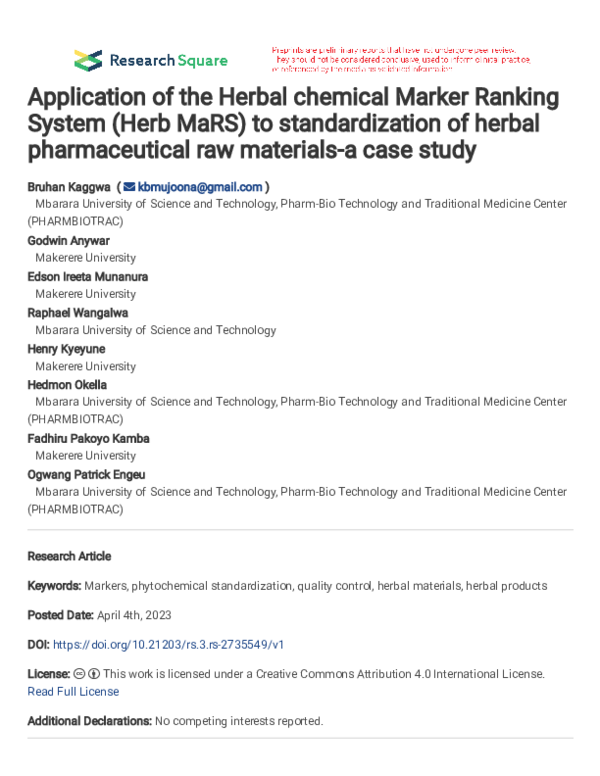 (PDF) Application of the Herbal chemical Marker Ranking System (Herb ...