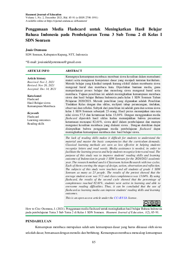 (PDF) Penggunaan Media Flashcard untuk Meningkatkan Hasil Belajar Bahasa Indonesia pada ...