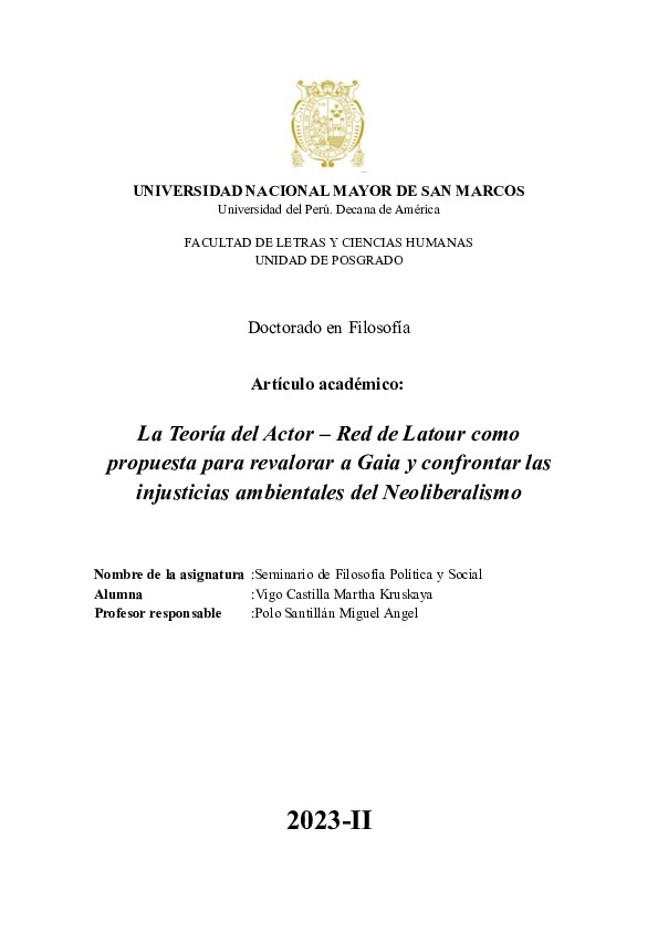 (PDF) La Teoria del Actor Red de Latour como propuesta para revalorar a ...