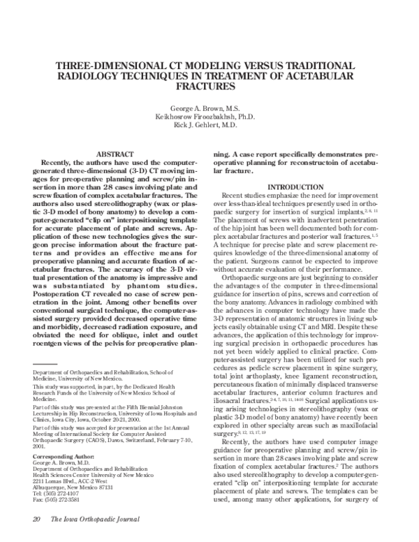 (PDF) Three-dimensional CT modeling versus traditional radiology techniques in treatment of ...