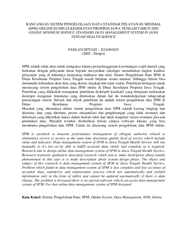 (PDF) Rancangan Sistem Pengelolaan Data Standar Pelayanan Minimal (SPM) Online DI Dinas ...