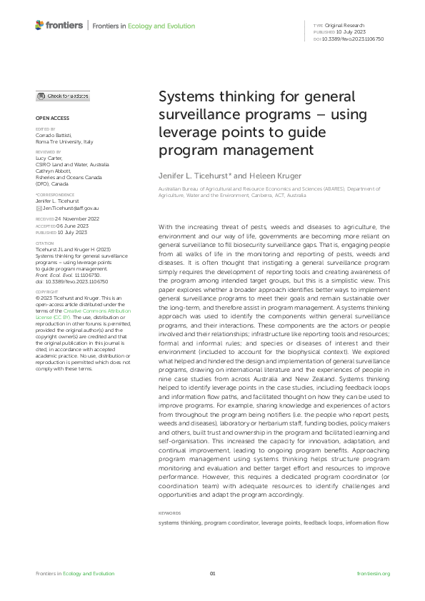 (PDF) Systems thinking for general surveillance programs – using leverage points to guide ...