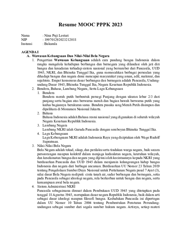 (PDF) Resume MOOC PPPK 2023 (Sikap Perilaku Bela Negara; Nilai-Nilai ...