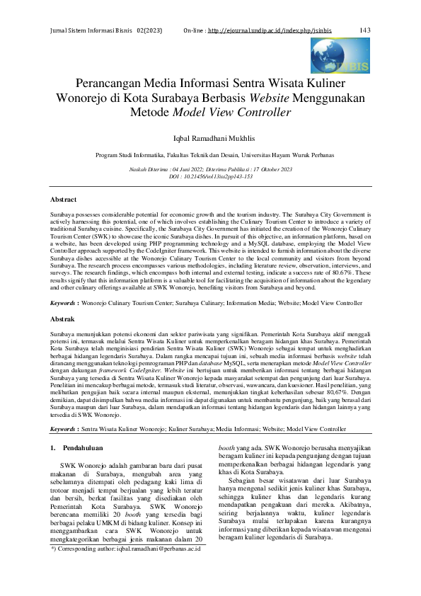 Pdf Perancangan Media Informasi Sentra Wisata Kuliner Wonorejo Di Kota Surabaya Berbasis