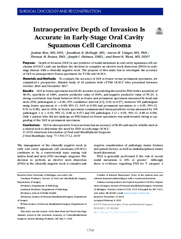 (PDF) Intraoperative Depth of Invasion Is Accurate in Early-Stage Oral ...