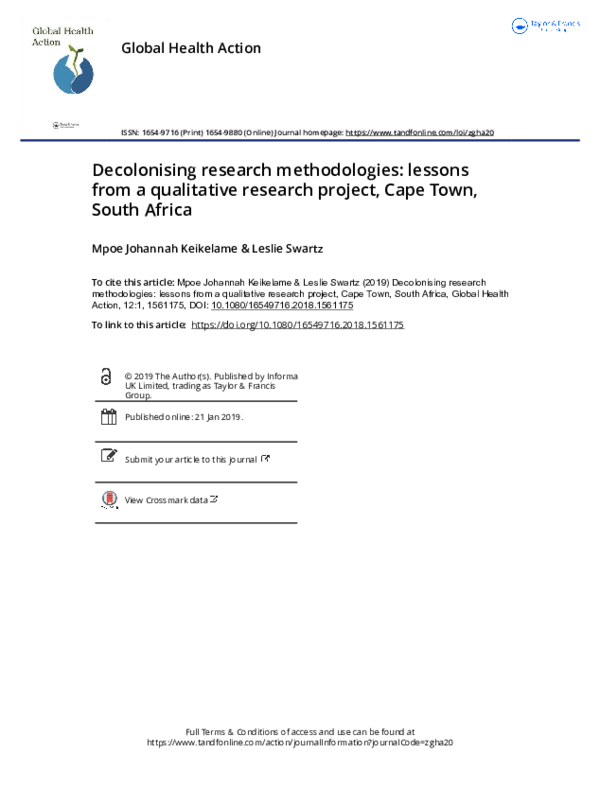(PDF) Decolonising research methodologies: lessons from a qualitative ...