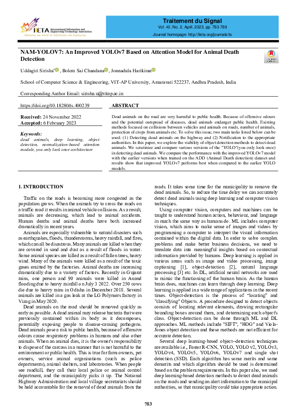 (PDF) NAM-YOLOV7: An Improved YOLOv7 Based on Attention Model for Animal Death Detection