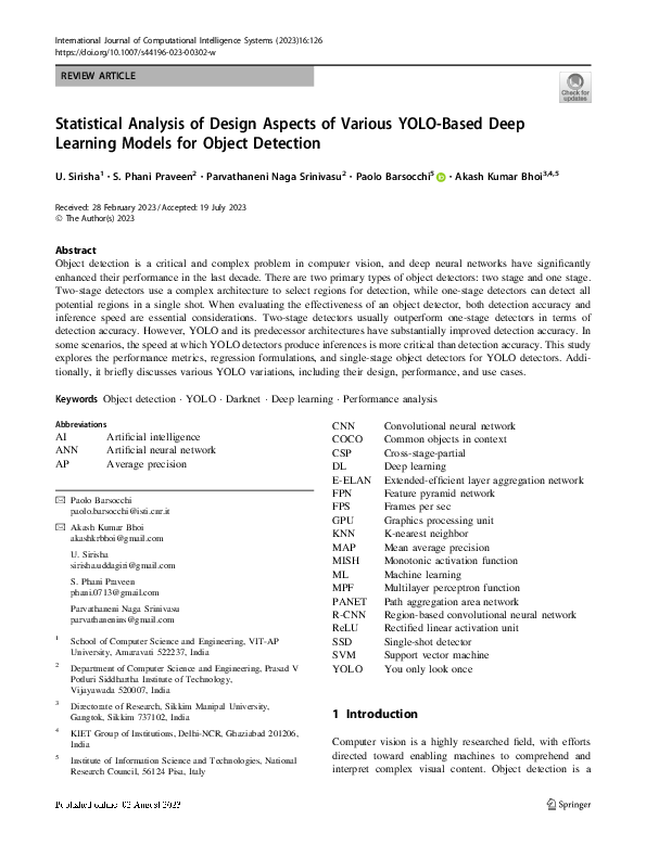 Pdf Statistical Analysis Of Design Aspects Of Various Yolo Based Deep
