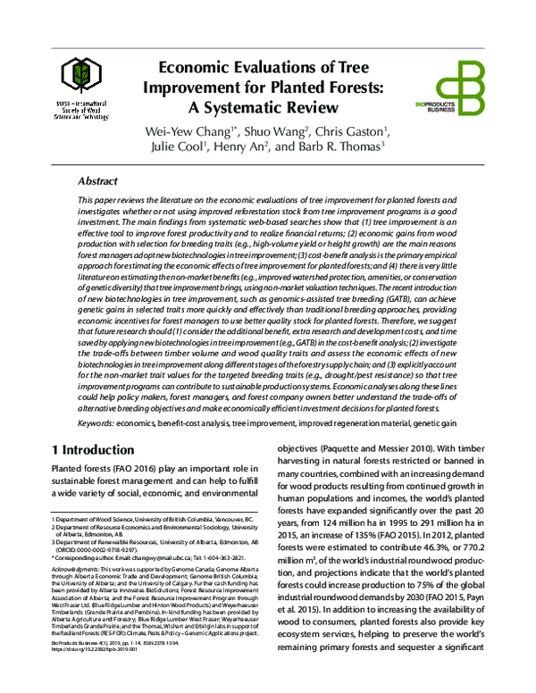 (PDF) Economic Evaluations of Tree Improvement for Planted Forests: A ...