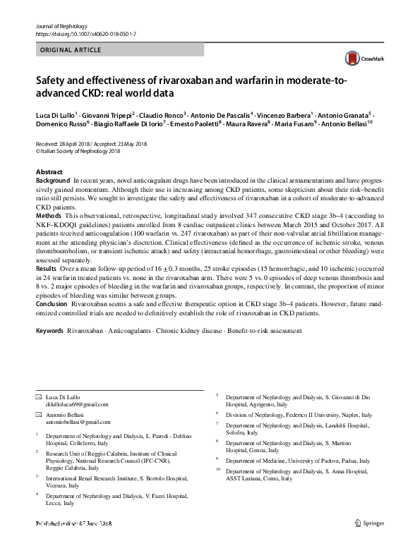 (PDF) Safety and effectiveness of rivaroxaban and warfarin in moderate ...